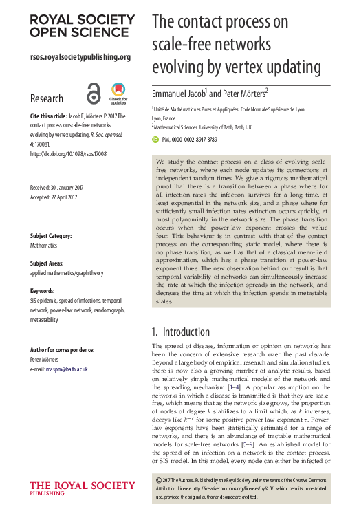 (PDF) The contact process on scale-free networks evolving by vertex updating