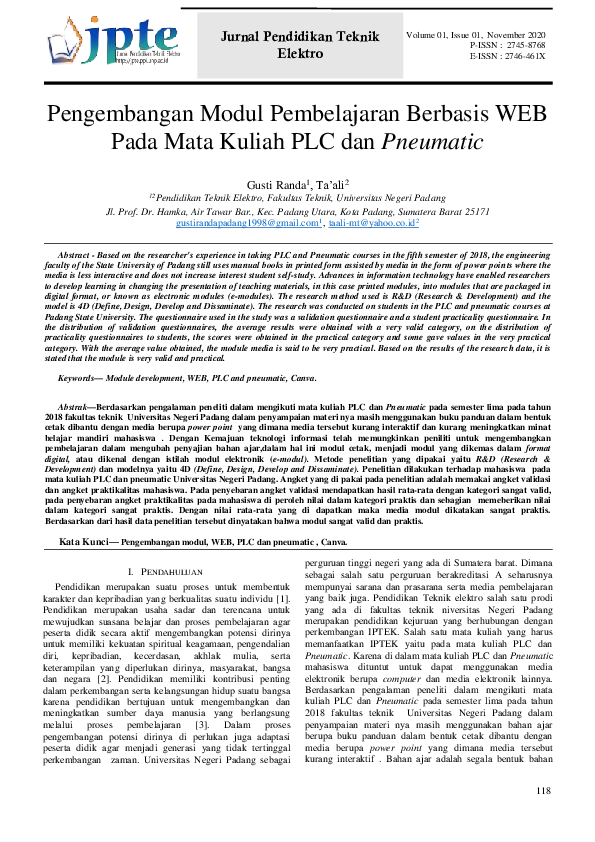 (PDF) Pengembangan Modul Pembelajaran Berbasis WEB Pada Mata Kuliah PLC dan Pneumatic