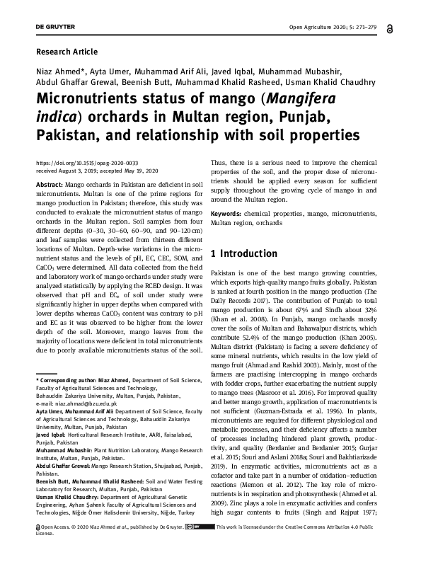(PDF) Micronutrients status of mango (Mangifera indica) orchards in ...