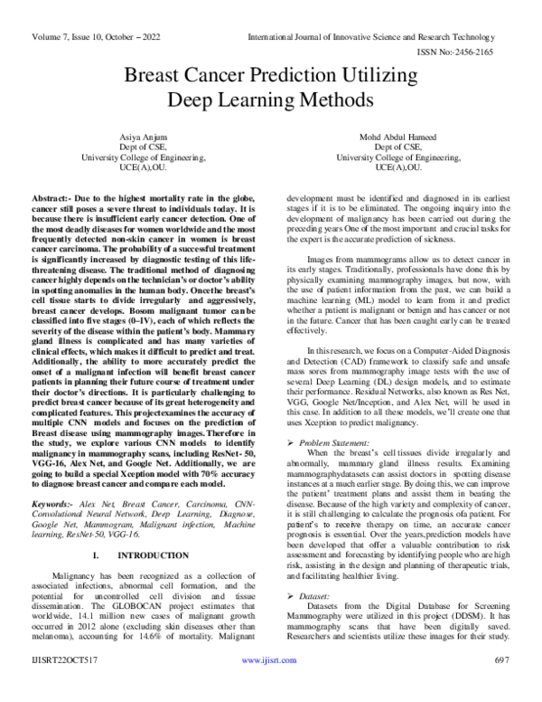 (PDF) Breast Cancer Prediction Utilizing Deep Learning Methods