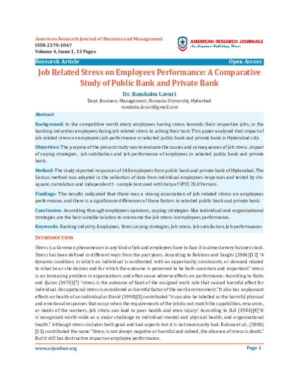 (PDF) Job Related Stress on Employees Performance: A Comparative Study of Public Bank and ...