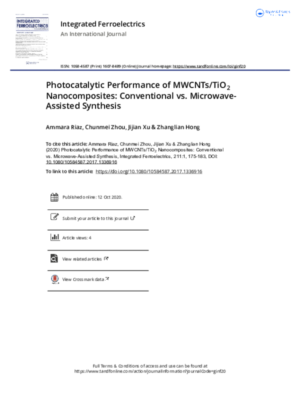 Pdf Photocatalytic Performance Of Mwcnts Tio2 Nanocomposites Conventional Vs Microwave