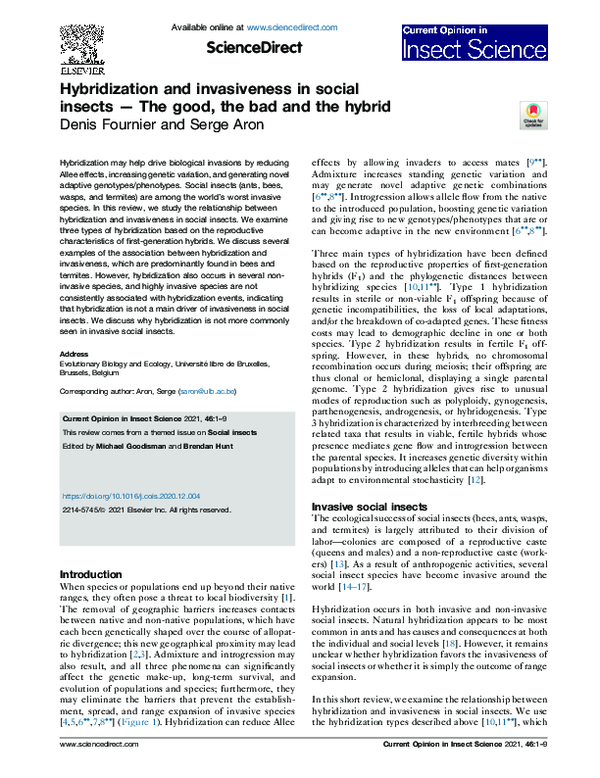 (PDF) Hybridization and invasiveness in social insects — The good, the ...