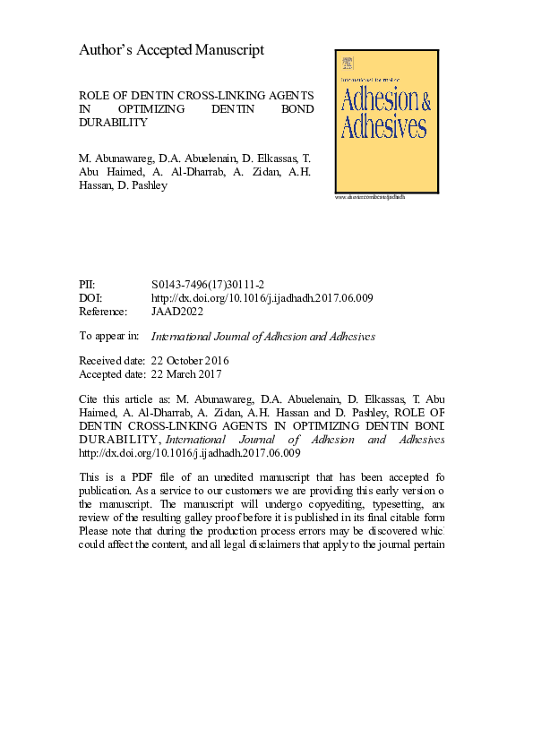 (PDF) Role of dentin cross-linking agents in optimizing dentin bond ...