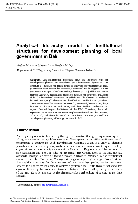 (PDF) Analytical hierarchy model of institutional structures for ...
