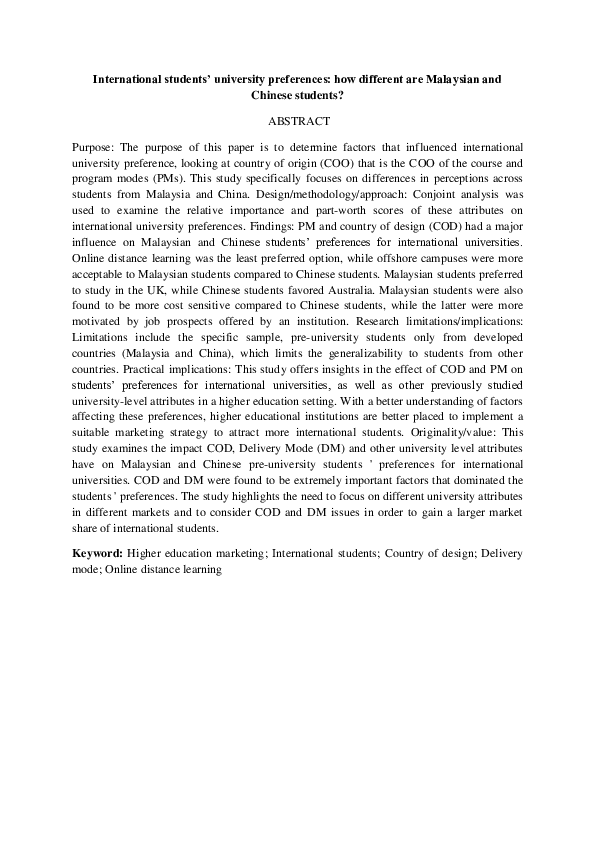 (PDF) International students’ university preferences: how different are ...