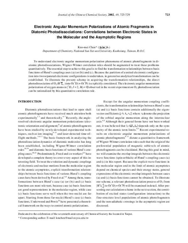 (PDF) Electronic angular momentum polarizations of photofragments: A ...