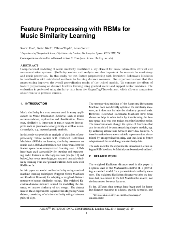 (PDF) Feature Preprocessing with RBMs for Music Similarity Learning