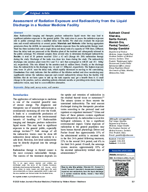 (PDF) Assessment of Radiation Exposure and Radioactivity from the ...