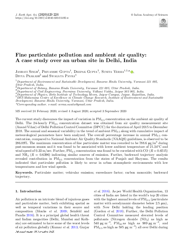 (PDF) Fine particulate pollution and ambient air quality: A case study over an urban site in ...