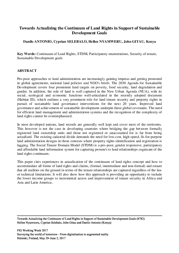 (PDF) Towards Actualizing the Continuum of Land Rights in Support of ...