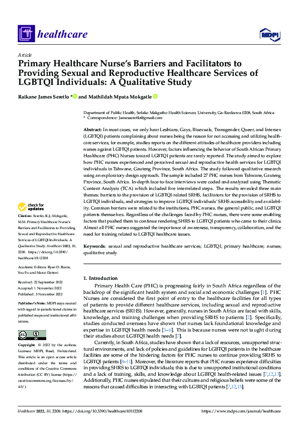 (PDF) Primary Healthcare Nurse’s Barriers and Facilitators to Providing ...