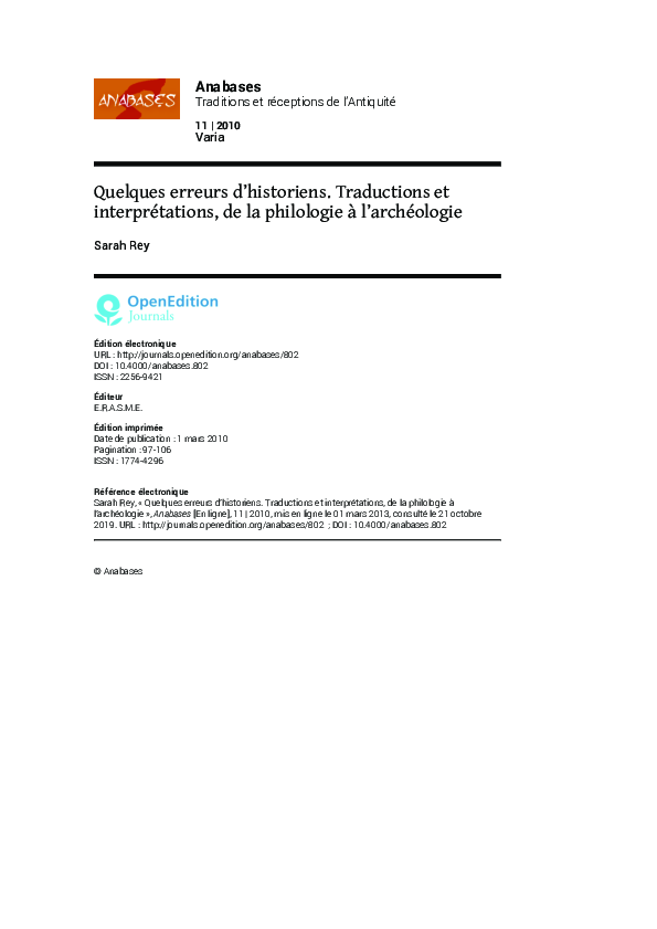 (PDF) Quelques erreurs d’historiens. Traductions et interprétations, de ...