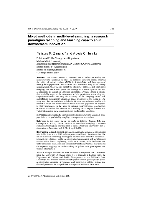 Pdf Mixed Methods In Multi Level Sampling A Research Paradigms