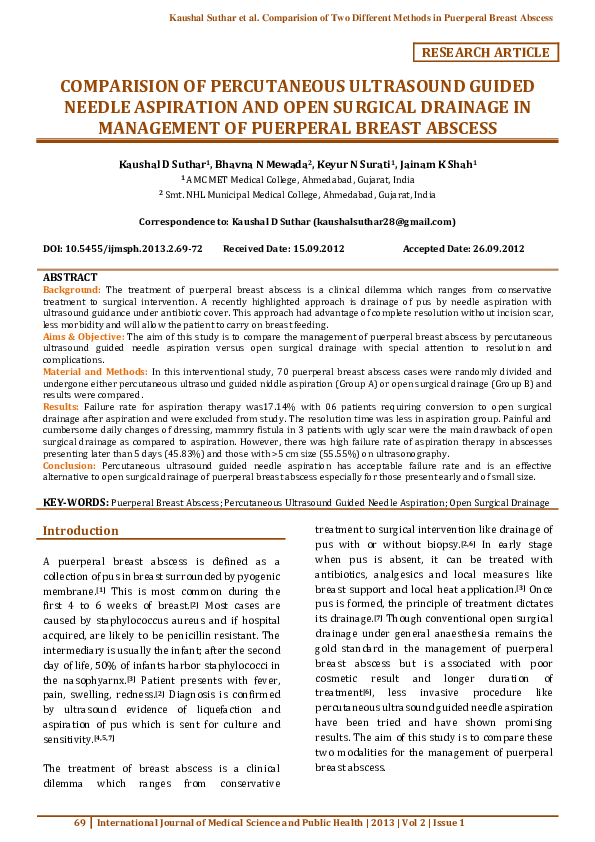 (PDF) Comparison of percutaneous ultrasound guided needed aspiration ...