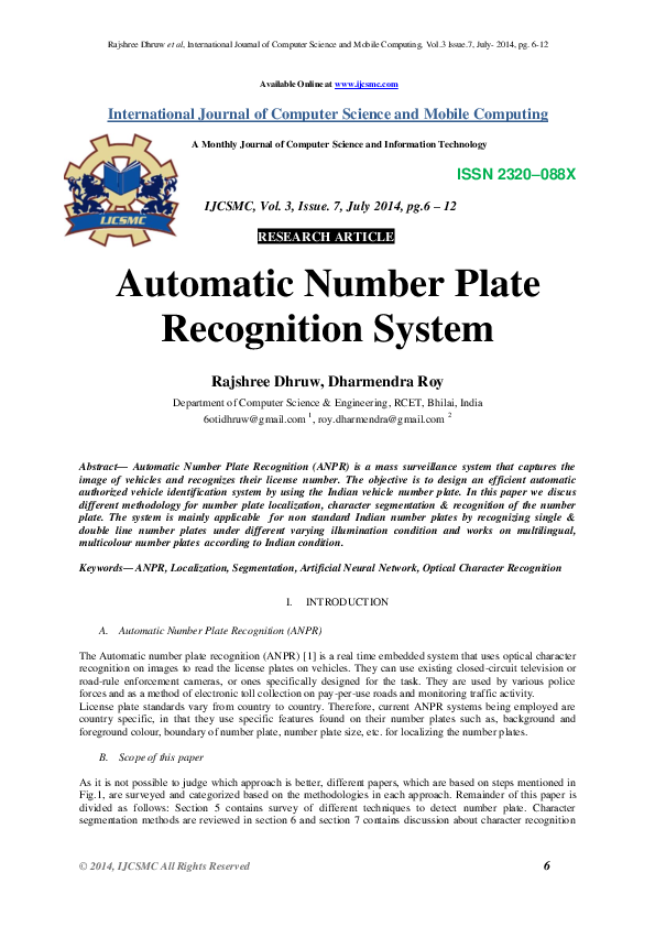 Pdf Automatic Number Plate Recognition System