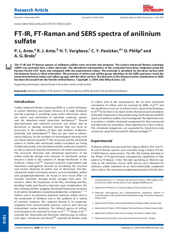 (PDF) FT-IR, FT-Raman and SERS spectra of anilinium sulfate