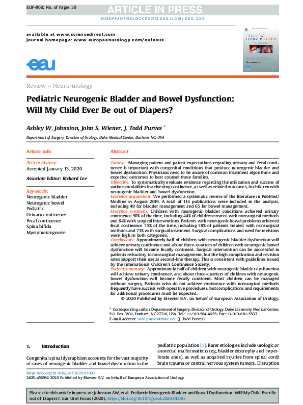 (PDF) Pediatric Neurogenic Bladder and Bowel Dysfunction: Will My Child ...