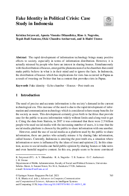 (PDF) Fake Identity in Political Crisis: Case Study in Indonesia