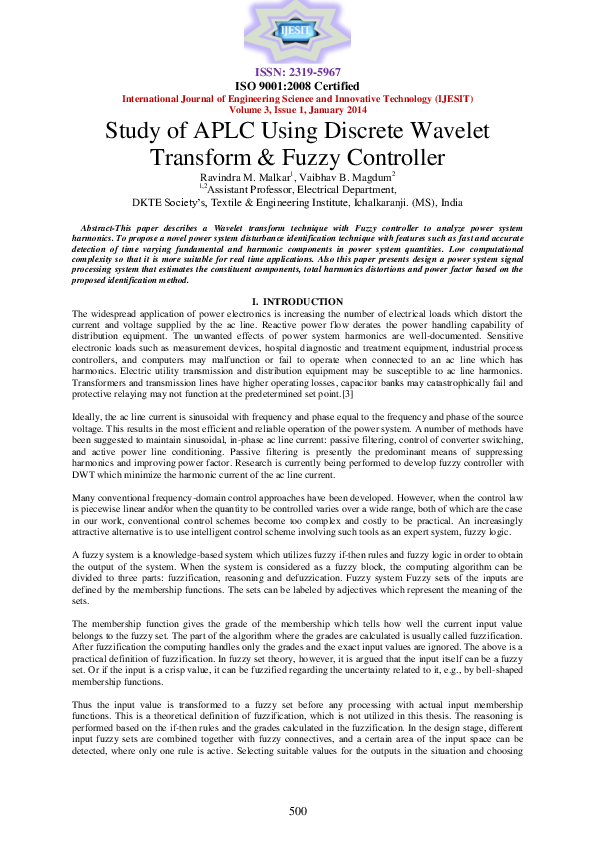 (PDF) Study of APLC Using Discrete Wavelet Transform & Fuzzy Controller