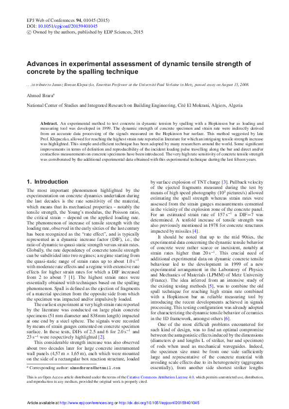 (PDF) Advances in experimental assessment of dynamic tensile strength ...
