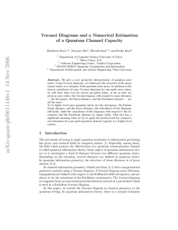 (PDF) Voronoi Diagrams and a Numerical Estimation of a Quantum Channel Capacity