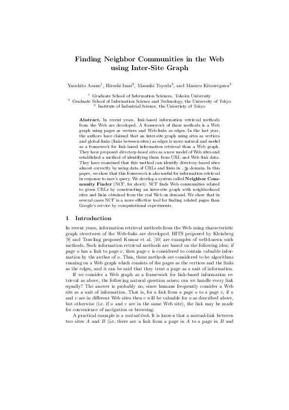 (PDF) Finding Neighbor Communities in the Web Using Inter-site Graph