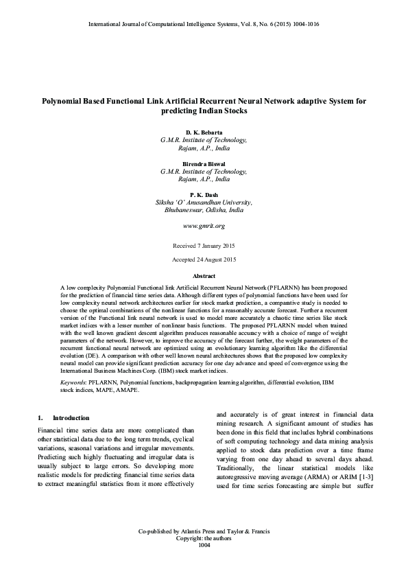Pdf Polynomial Based Functional Link Artificial Recurrent Neural Network Adaptive System For