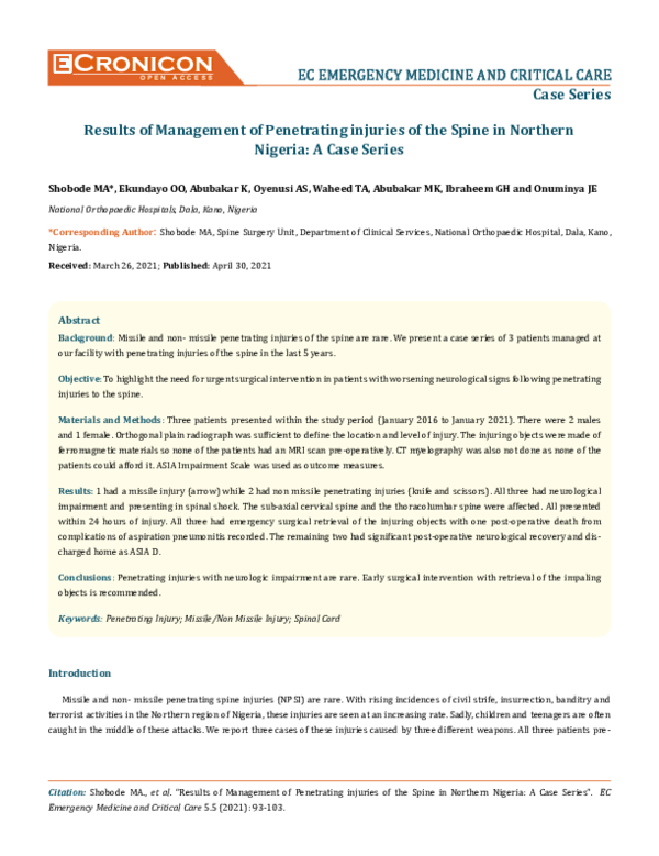 (PDF) E Case Series Results of Management of Penetrating injuries of ...