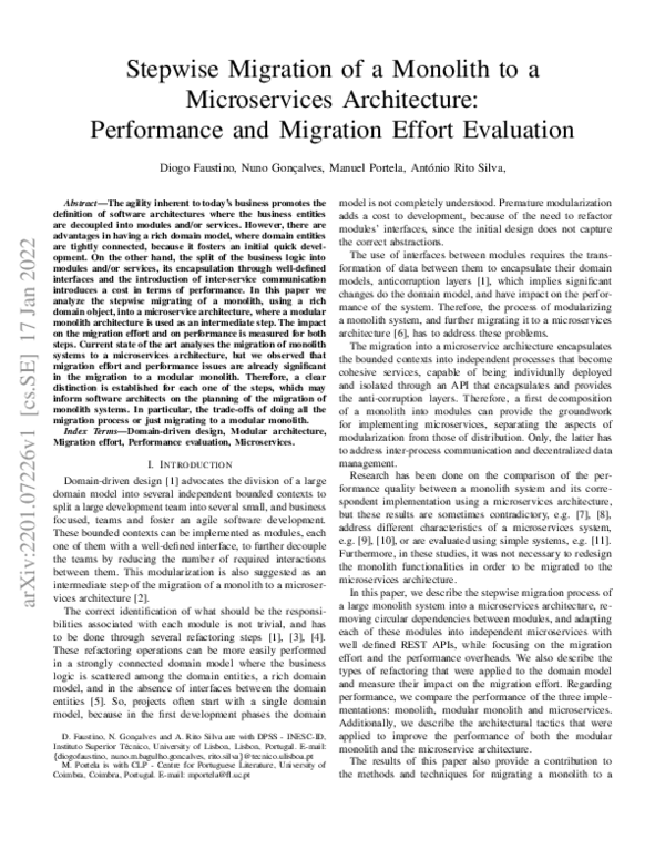 Pdf Stepwise Migration Of A Monolith To A Microservices Architecture Performance And