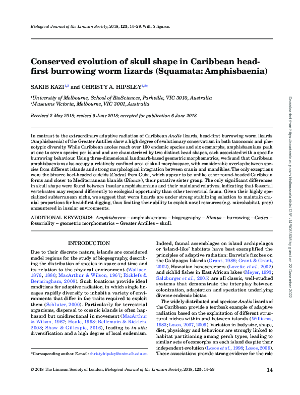 (PDF) Conserved evolution of skull shape in Caribbean head-first ...