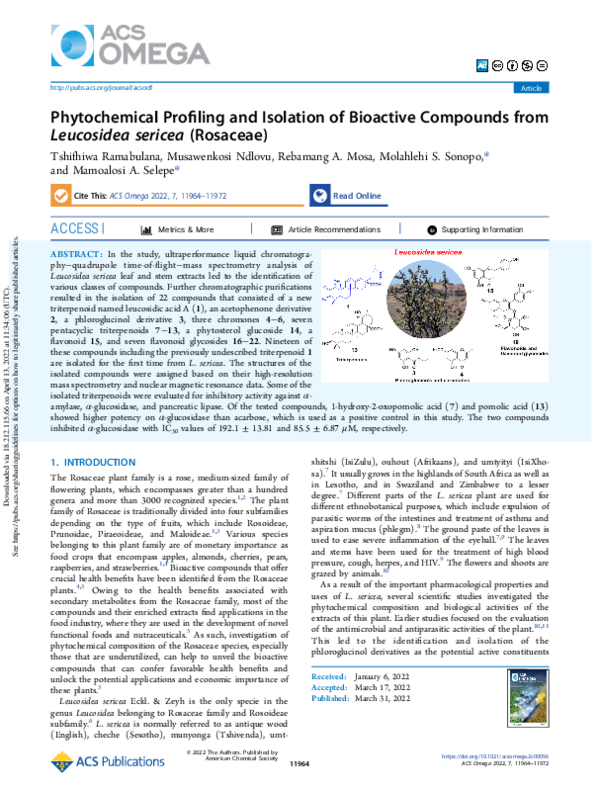 (PDF) Phytochemical Profiling and Isolation of Bioactive Compounds from Leucosidea sericea ...