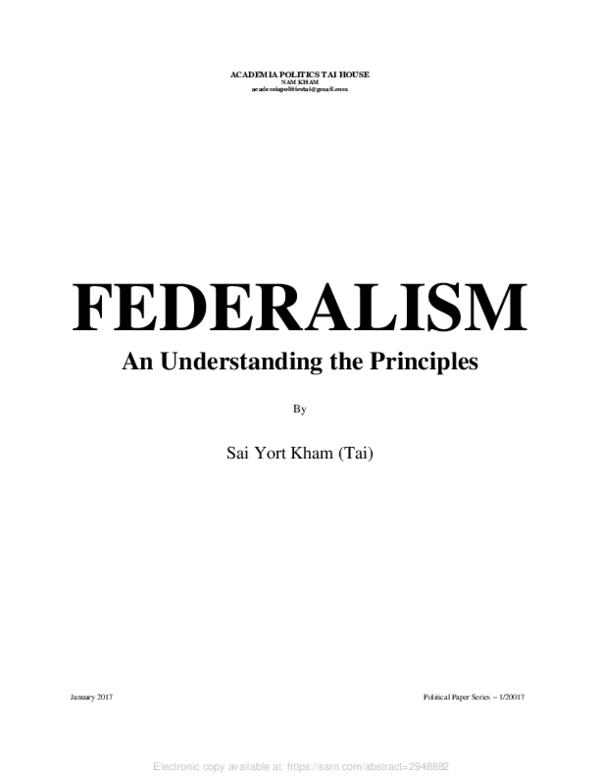 (PDF) Federalism: An Understanding the Principles