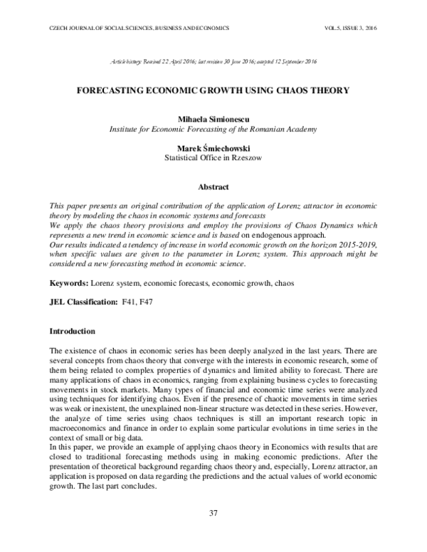 (PDF) Forecasting economic growth using chaos theory