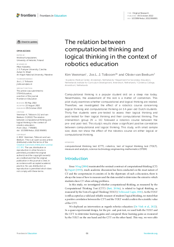 Pdf The Relation Between Computational Thinking And Logical Thinking