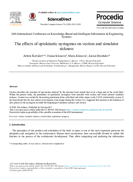 (PDF) The effects of optokinetic nystagmus on vection and simulator ...