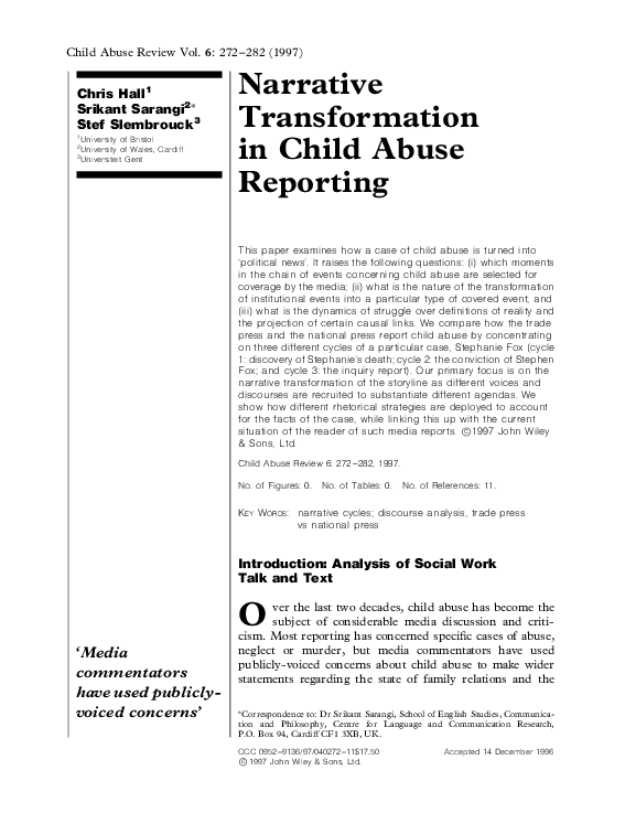 (PDF) Narrative transformation in child abuse reporting