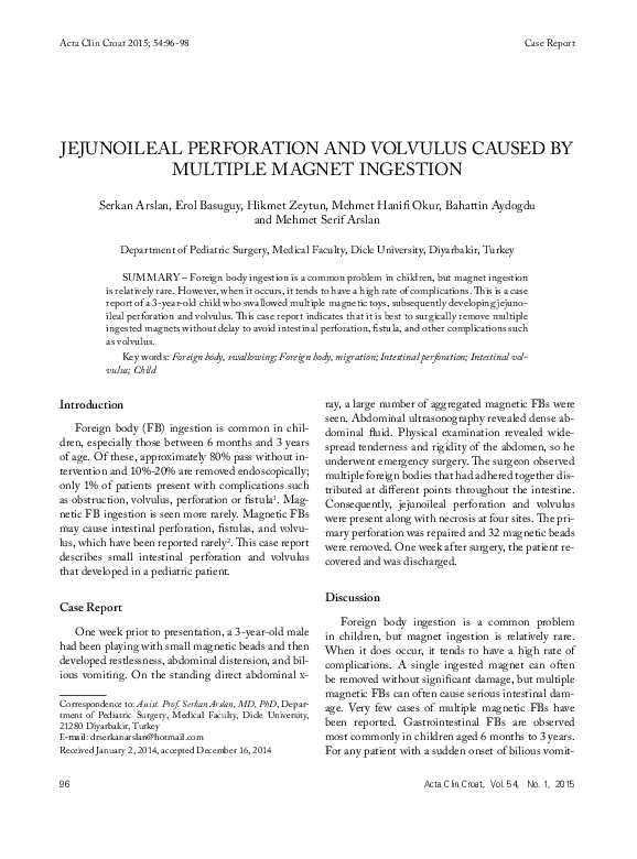 (PDF) Jejuno-ilealna perforacija i volvulus uzrokovani višekratnim ...