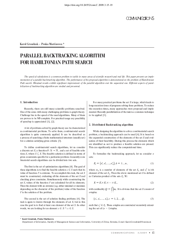(PDF) Parallel Backtracking Algorithm for Hamiltonian Path Search
