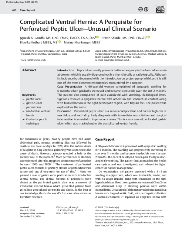 (PDF) Complicated Ventral Hernia: A Perquisite for Perforated Peptic ...