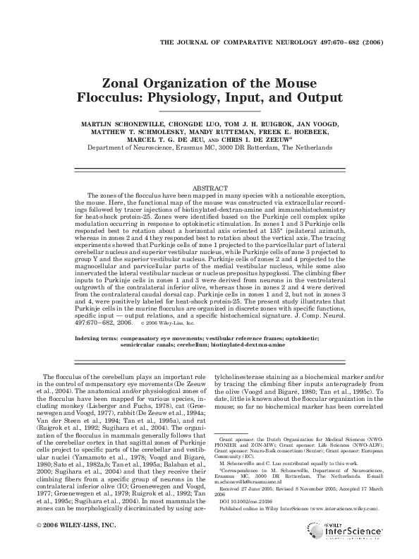 (PDF) Zonal organization of the mouse flocculus: Physiology, input, and ...