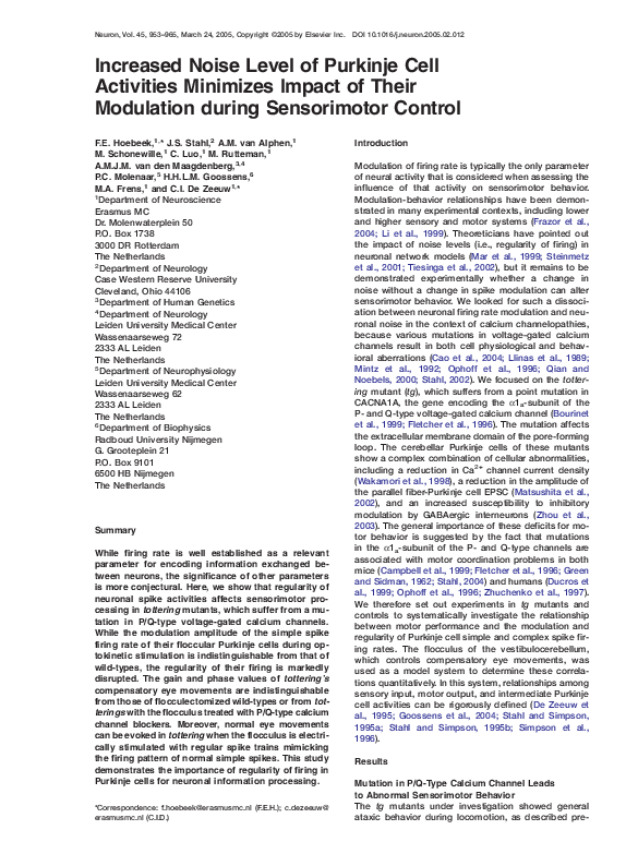 (PDF) Increased Noise Level of Purkinje Cell Activities Minimizes Impact of Their Modulation ...