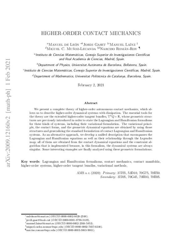(PDF) Higher-order contact mechanics