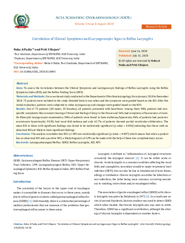 (PDF) Correlation of Clinical Symptoms and Laryngoscopic Signs in ...