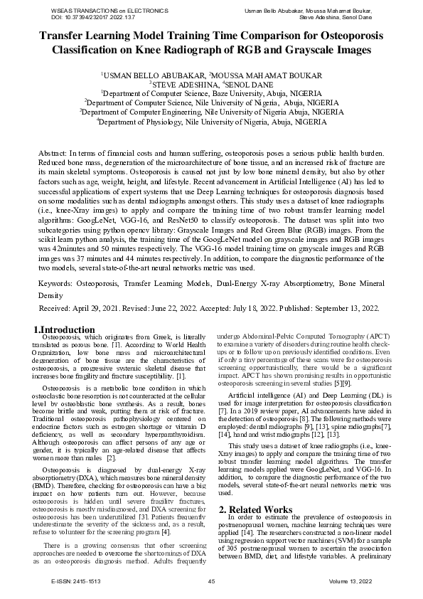 (PDF) Transfer Learning Model Training Time Comparison for Osteoporosis ...