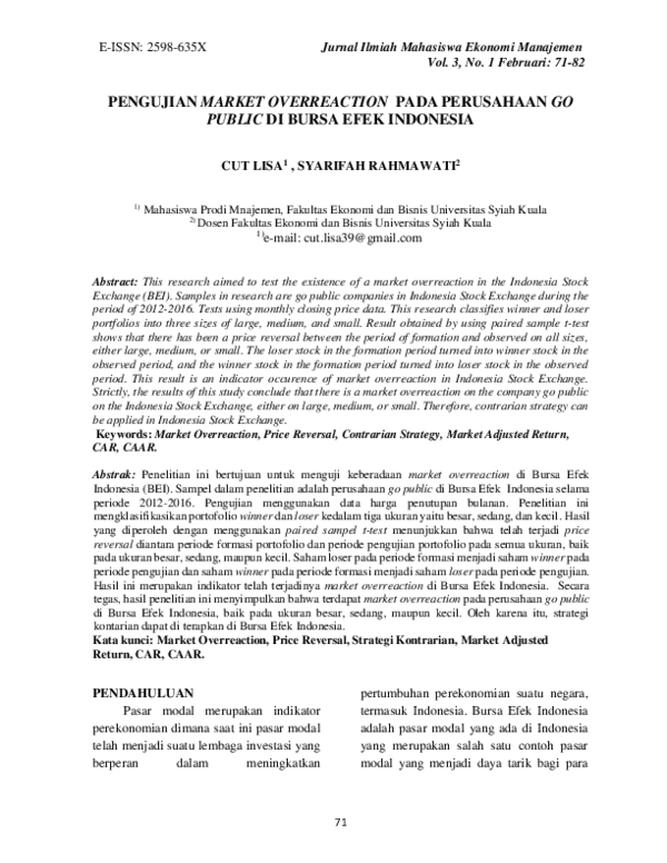 (PDF) Pengujian Market Overreaction Pada Perusahaan Go Public DI Bursa ...
