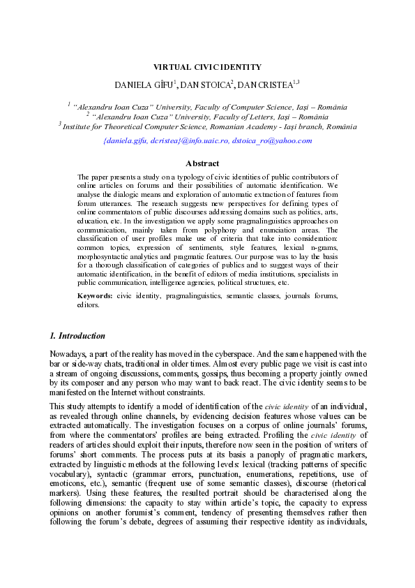 (PDF) Virtual Civic Identity | Daniela Gifu - Academia.edu