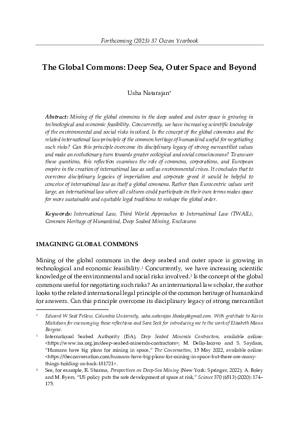 (PDF) The Global Commons: Deep Sea, Outer Space and Beyond
