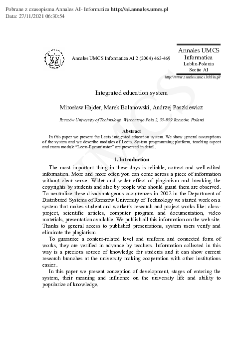 (PDF) Integrated education system