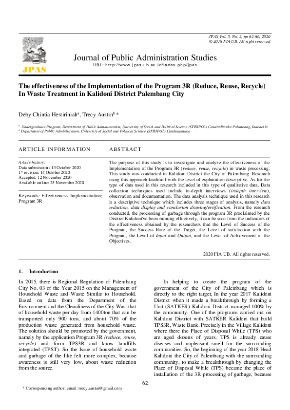 (PDF) The effectiveness of the Implementation of the Program 3R (Reduce ...